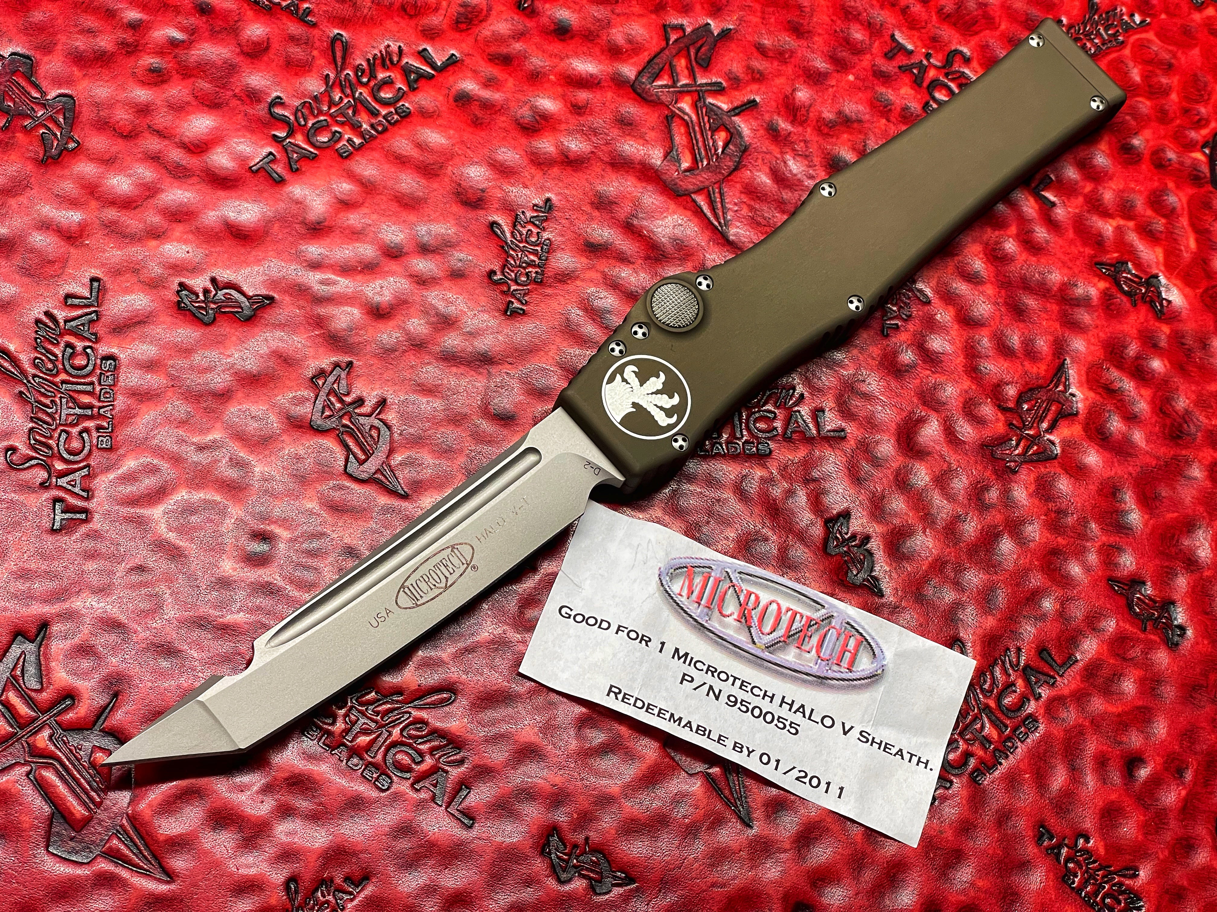Microtech Knives Vintage HALO V, Tanto Edge, Bead Blast D-2, Od Green