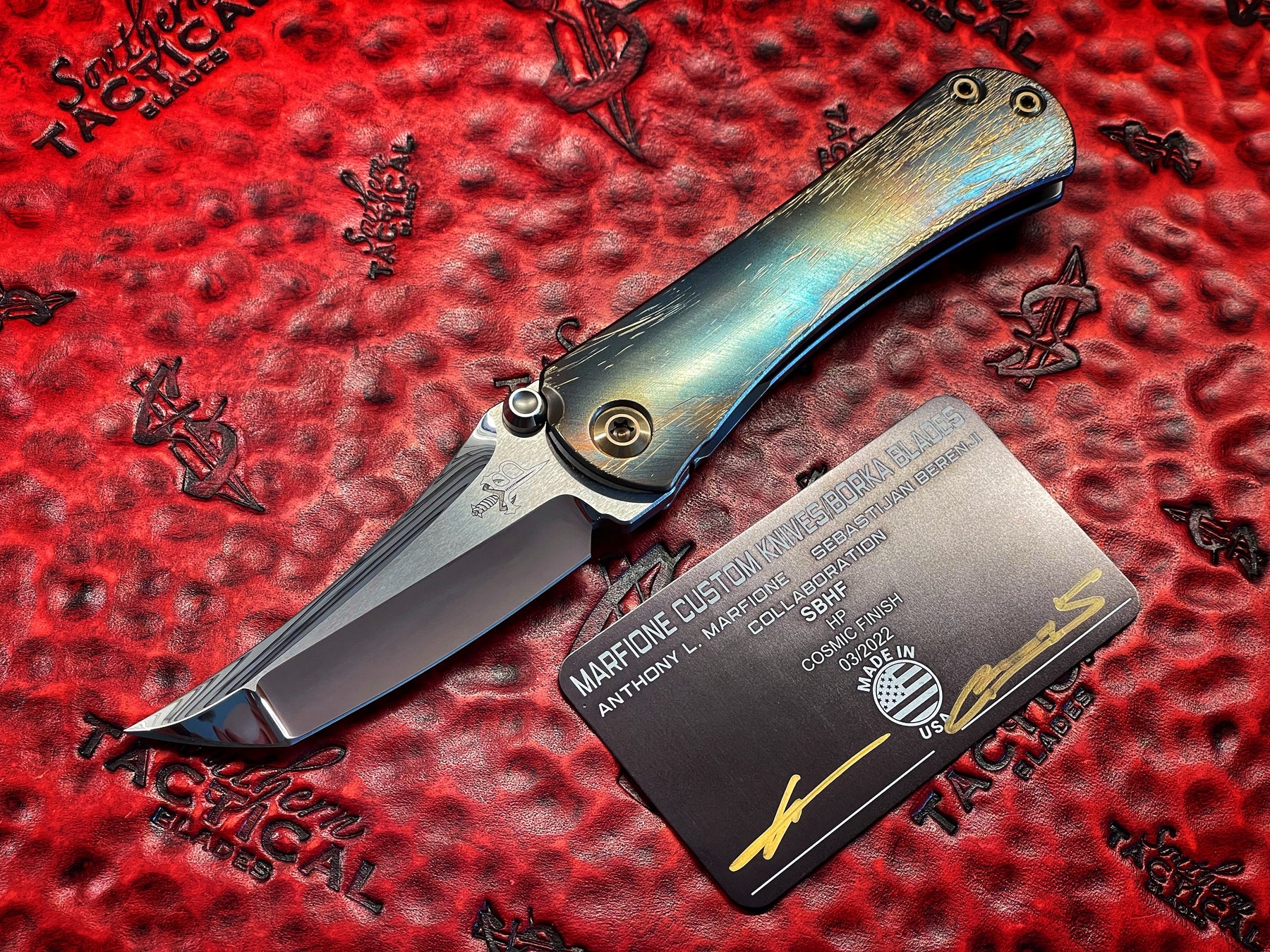 Marfione Custom Knives SBHF Cosmic Finish Borka Blades Collaboration