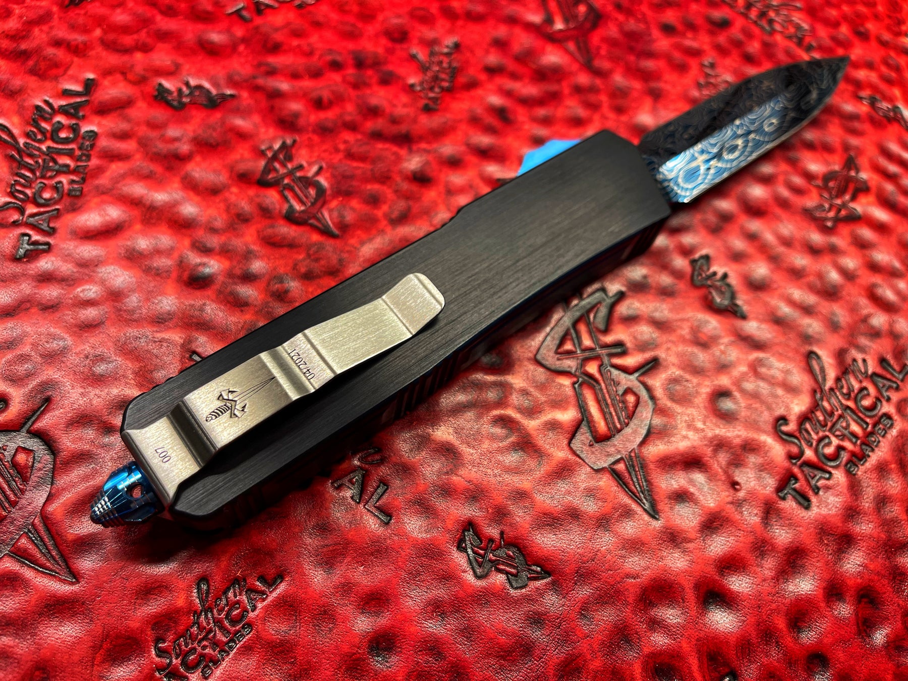 Marfione Custom Knives Scarab II D/E Reptilian Damascus OTF
