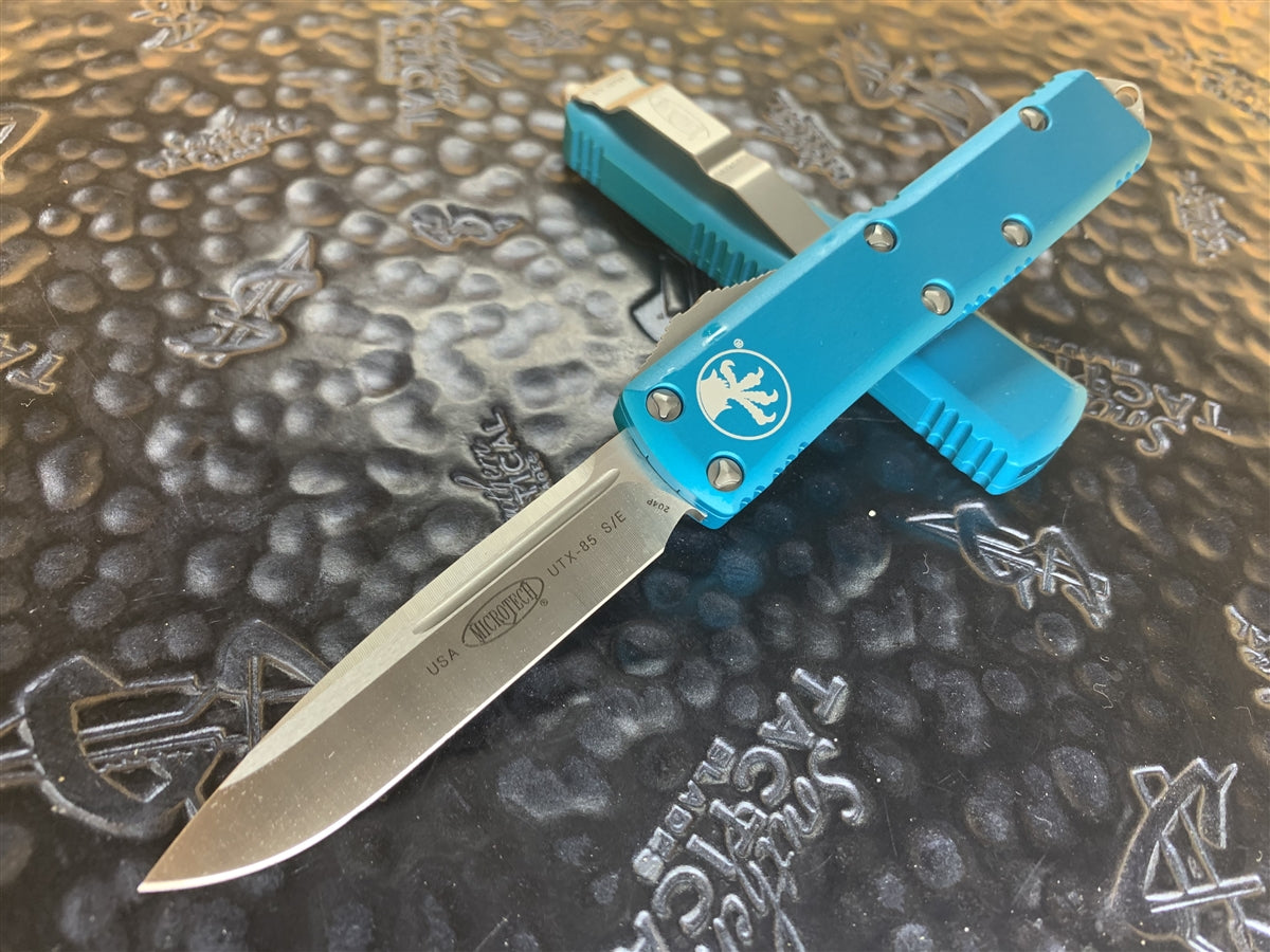 Microtech UTX-85 Single edge Satin Standard Turquoise – SouthernBlades