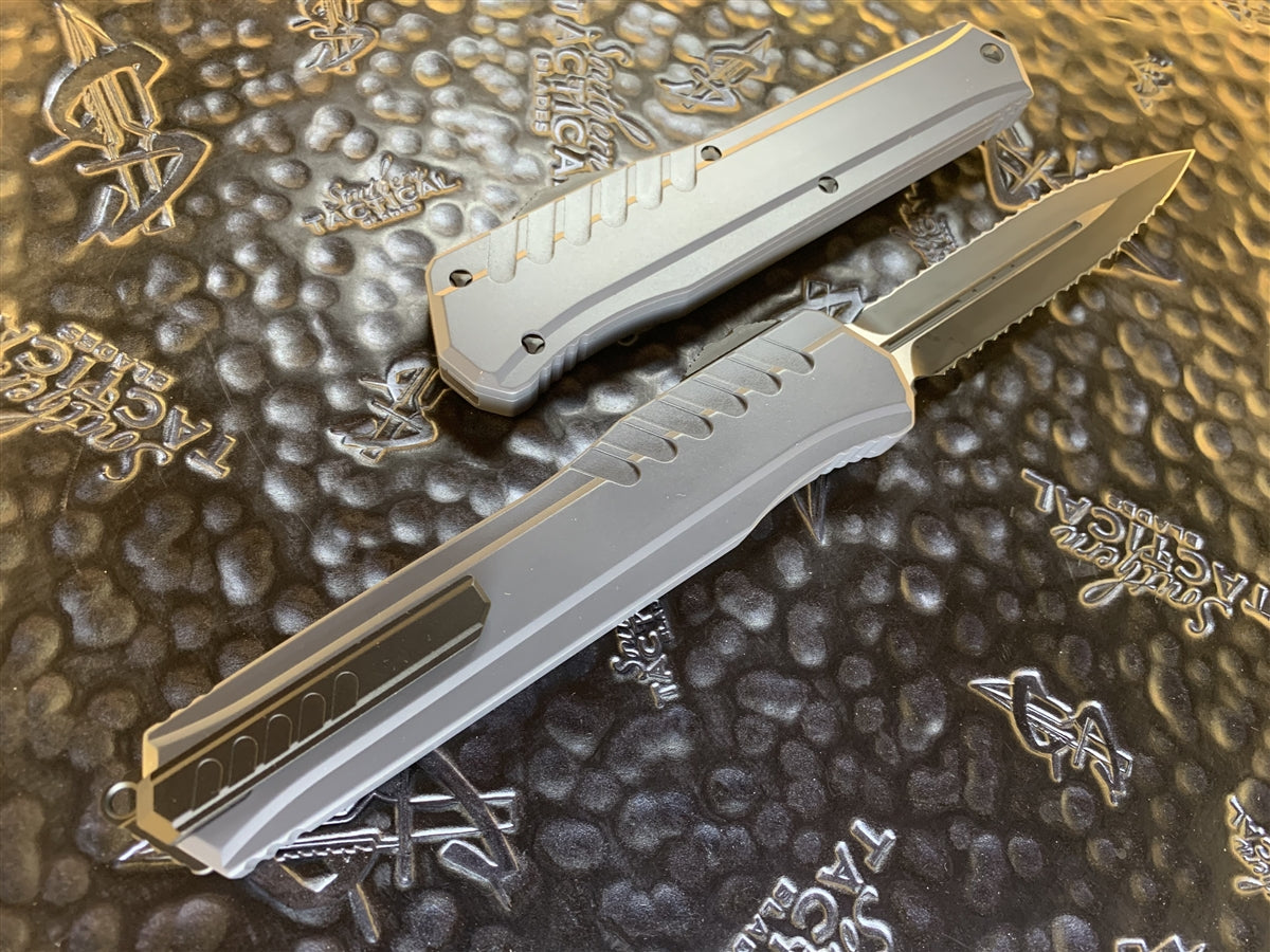 Microtech Cypher MK7 Double Edge Double Full Serrated Grey – SouthernBlades