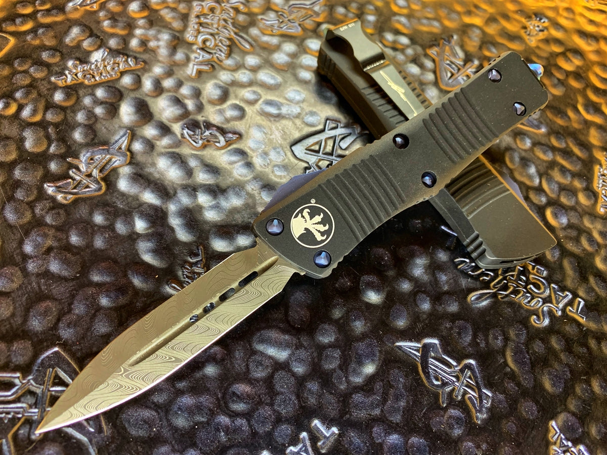 Microtech Troodon Double Edge Damascus Signature Series Blue Titanium ...