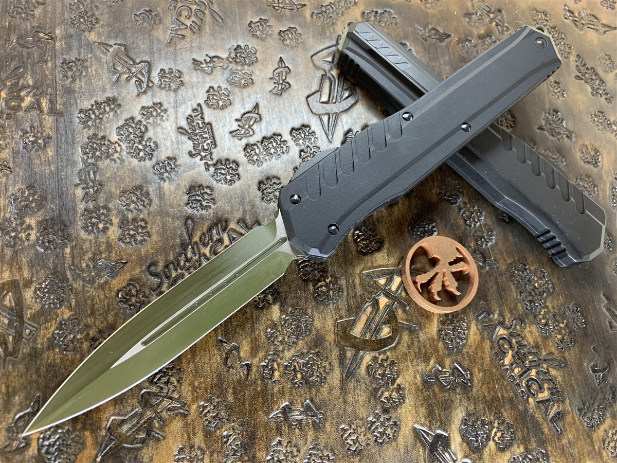 Microtech Cypher MK7 Double Edged Limited Edition OD Green Blade w/ Bl ...
