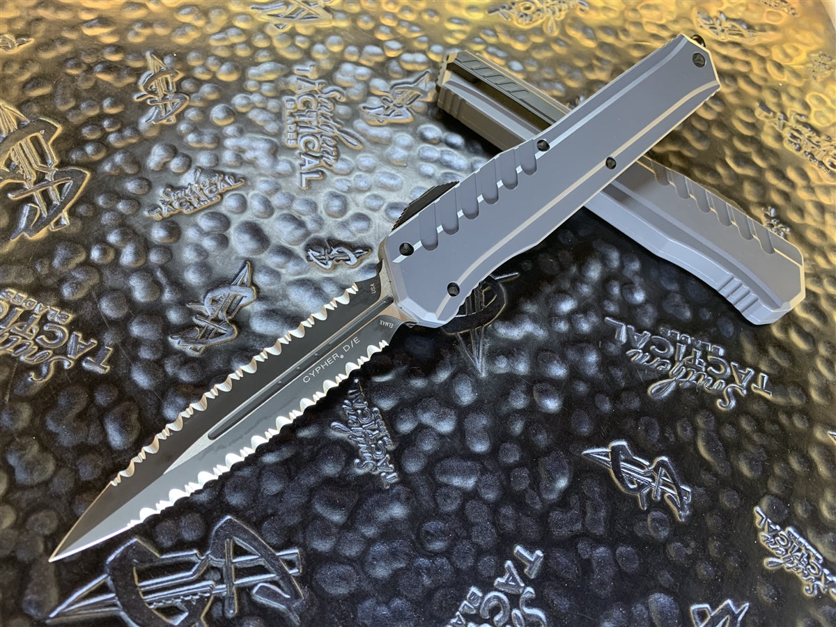 Microtech Cypher MK7 Double Edge Double Full Serrated Grey – SouthernBlades